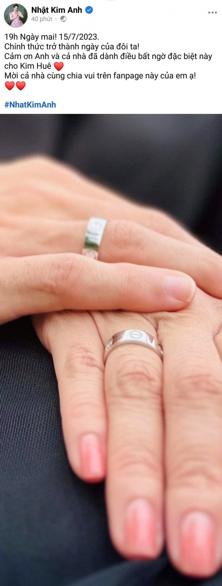 Nhật Kim Anh bất ngờ đăng ảnh 2 bàn tay đeo nhẫn cưới, thông báo ngày ...