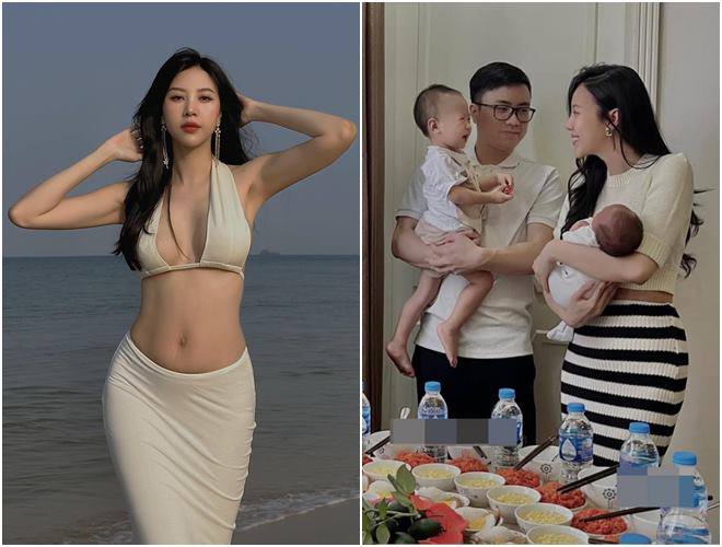 Hoa khôi tiếp viên hàng không 2 năm sinh 2 con cùng nam giám đốc, sắm cỗ đầy tháng cho con đúng ...