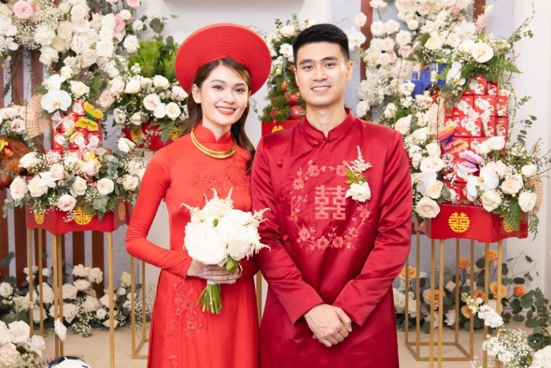 Á hậu Thuỳ Dung trang điểm nhẹ nhàng, bùng nổ nhan sắc trong ngày về dinh với chú rể 1m83